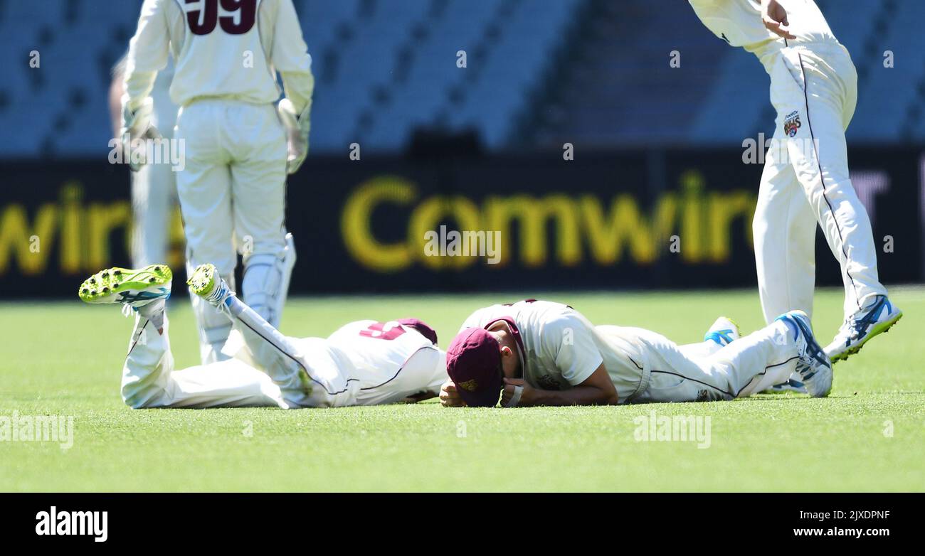 Marcus Labuschagne of the Queensland Bulls drops Jake Weathered of the ...