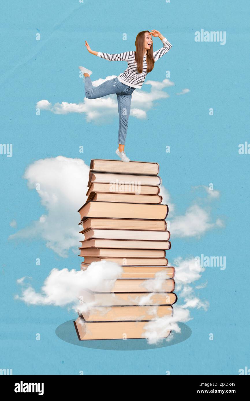 Photo cartoon comics sketch picture of smiling happy girl standing book ...