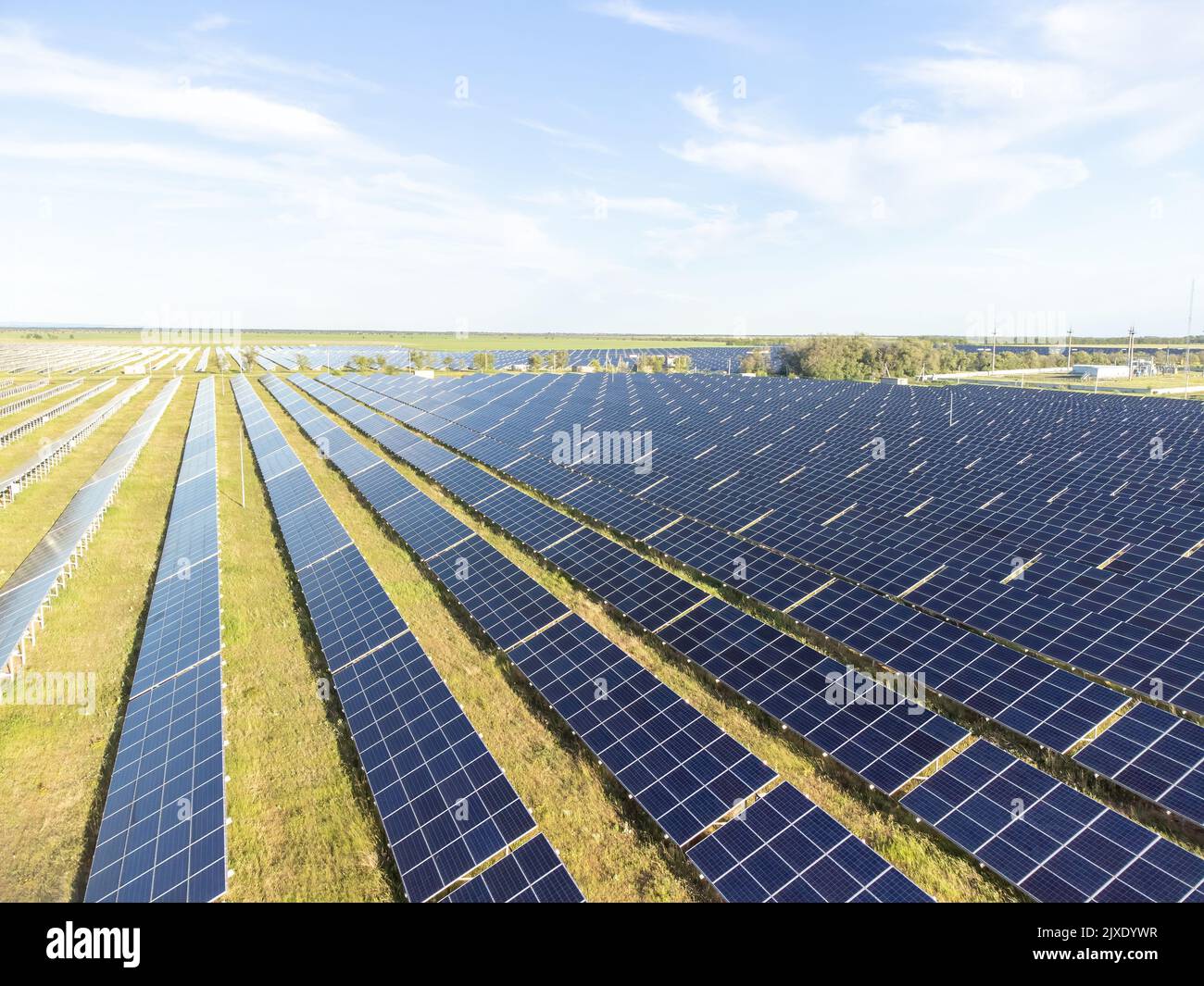 Aerial top view of a solar panels power plant. Photovoltaic solar ...