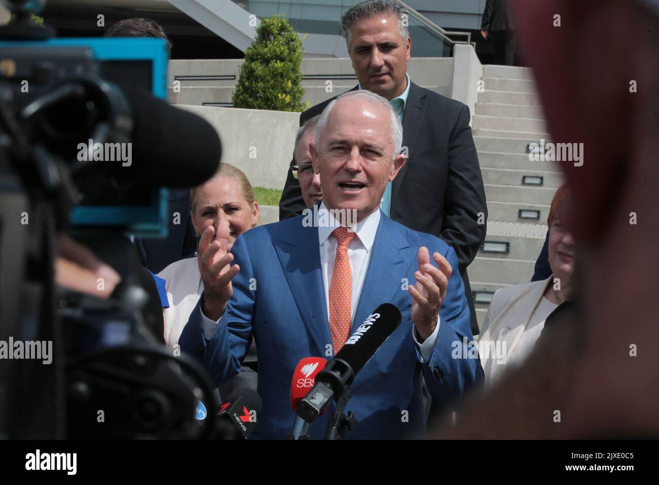 Prime Minister Malcolm Turnbull during doorstop at the announcement of ...