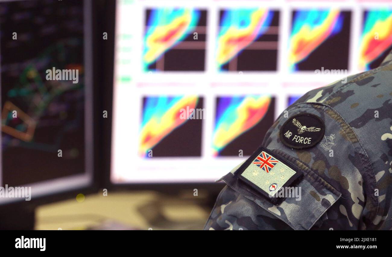 A Royal Australian Air force member is seen at RAAF Base Edinburgh ...