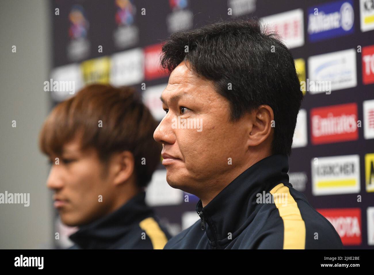 Kashima Antlers Head Coach Go Oiwa (right) at a press conference prior ...