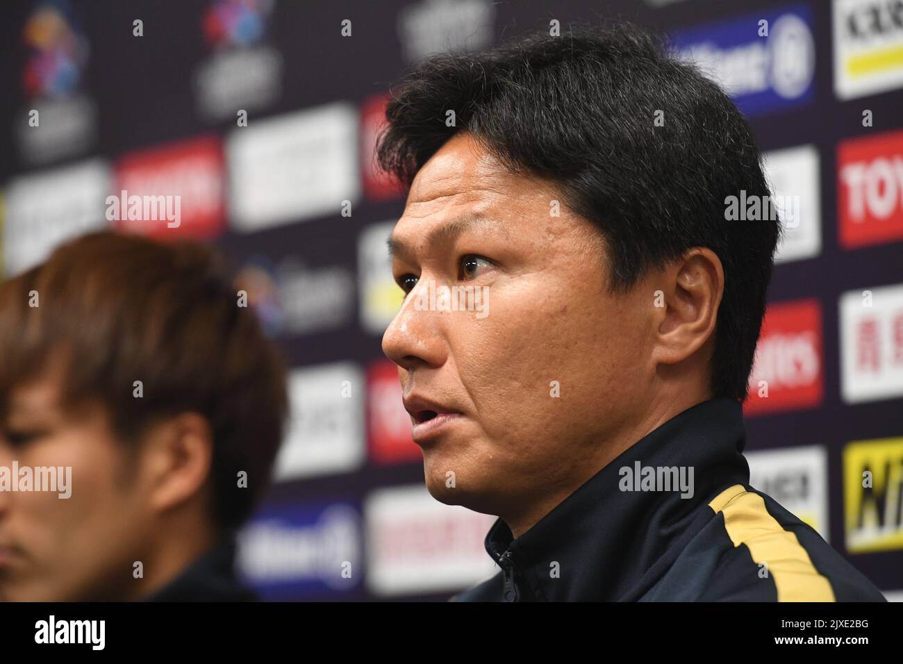 Kashima Antlers Head Coach Go Oiwa (right) at a press conference prior ...
