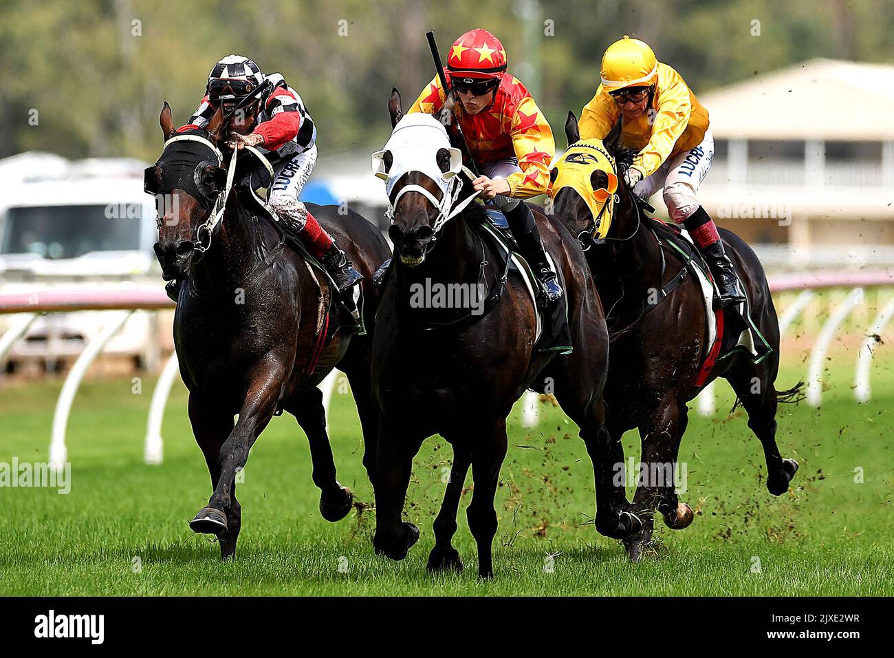 Jockey Jackson Murphy rides Johnny Be Quick (centre) to victory in race ...
