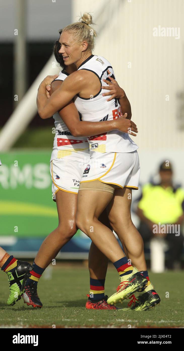 Adelaide's Erin Phillips celebrates her first goal during the Round 6 ...