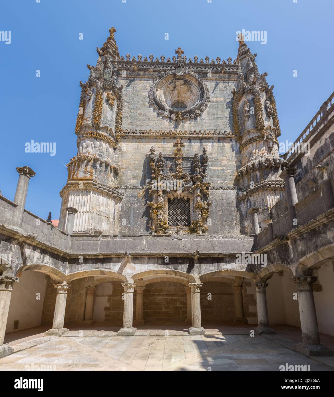 Tomar Portugal - 08 09 2022: Amazing view at the portuguese gothic ... Tomar Portugal - 08 09 2022: Amazing view at the portuguese gothic ...