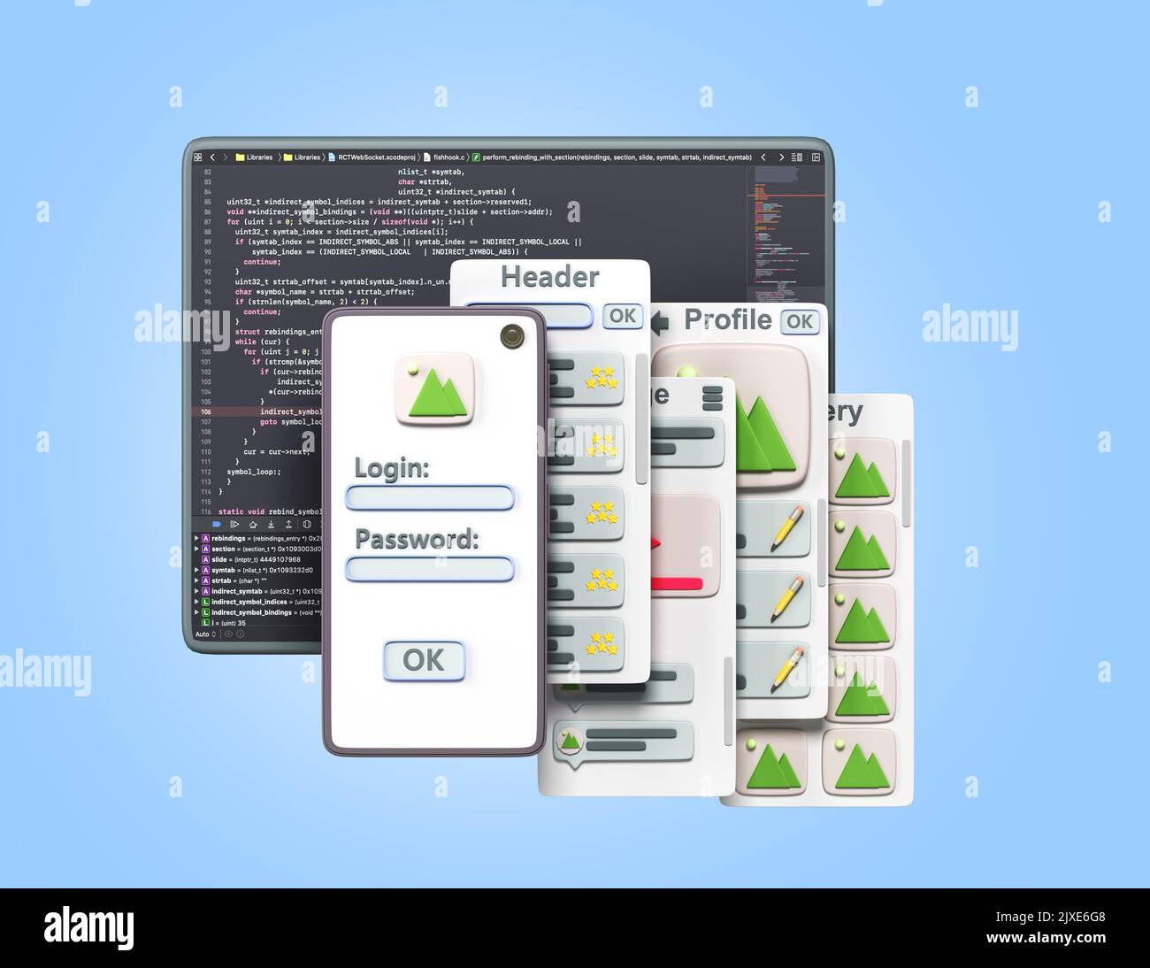 mobile software development concept smatrphone with ui screens around ...