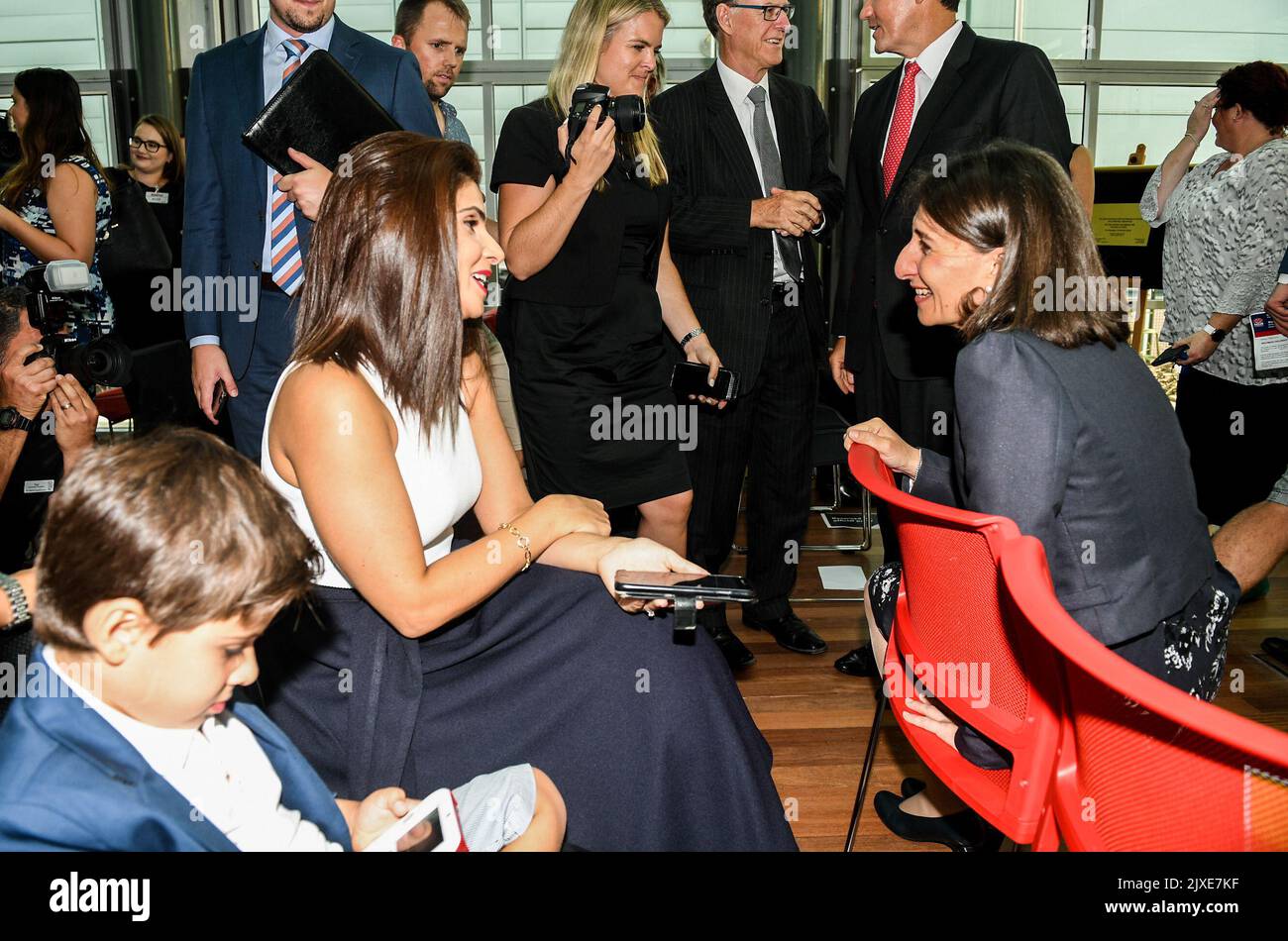 NSW Premier Gladys Berejiklian (right) speaks with Laura Bonarrigo at ...