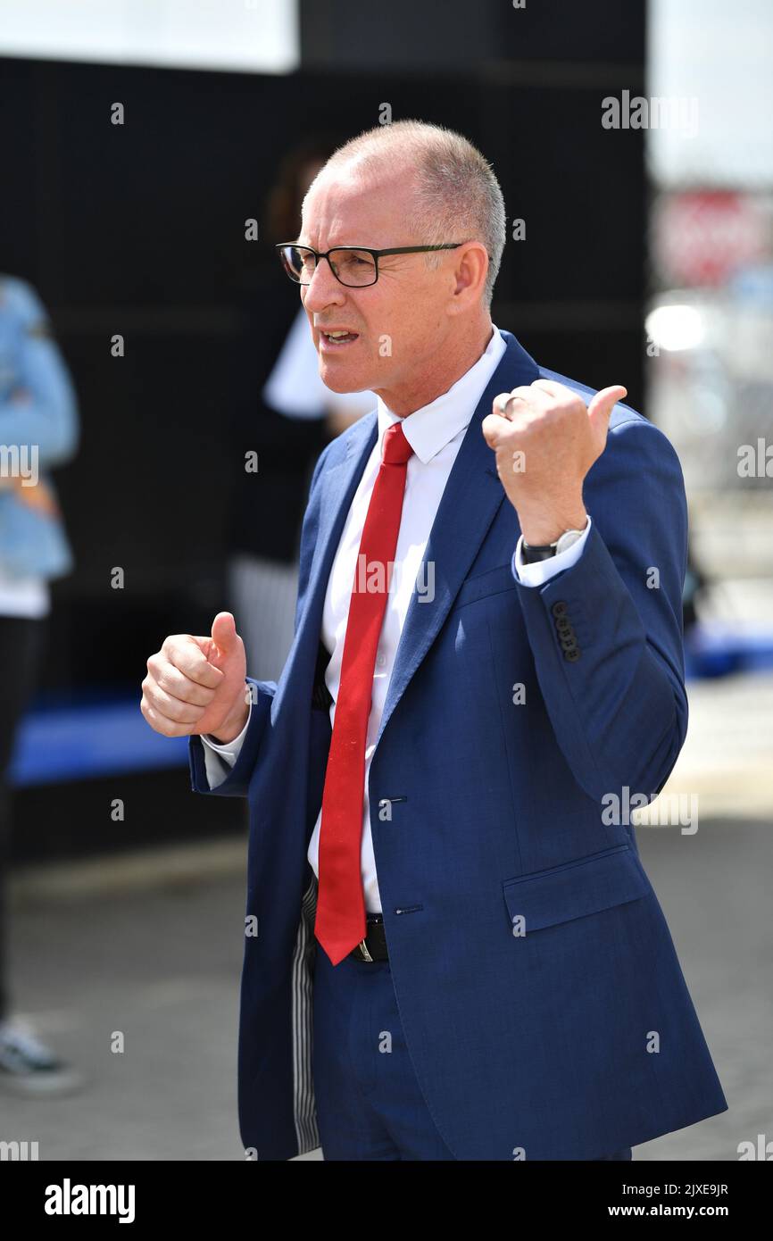 South Australian Premier Jay Weatherill speaks to union members outside ...