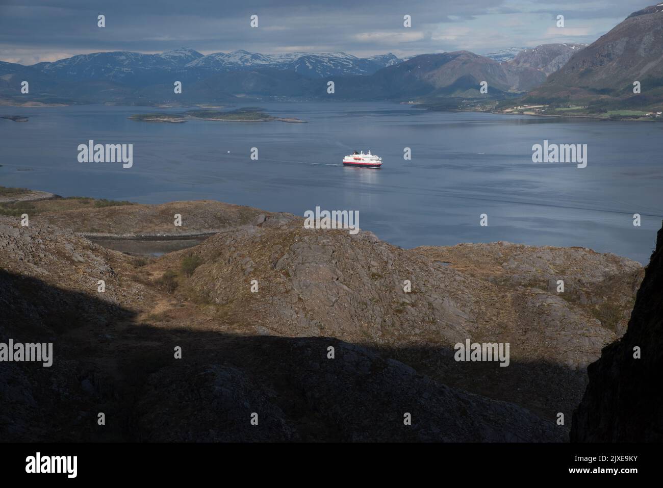 Hurtigrluten ship Kong Harald passing Torghatten granite dome in ...