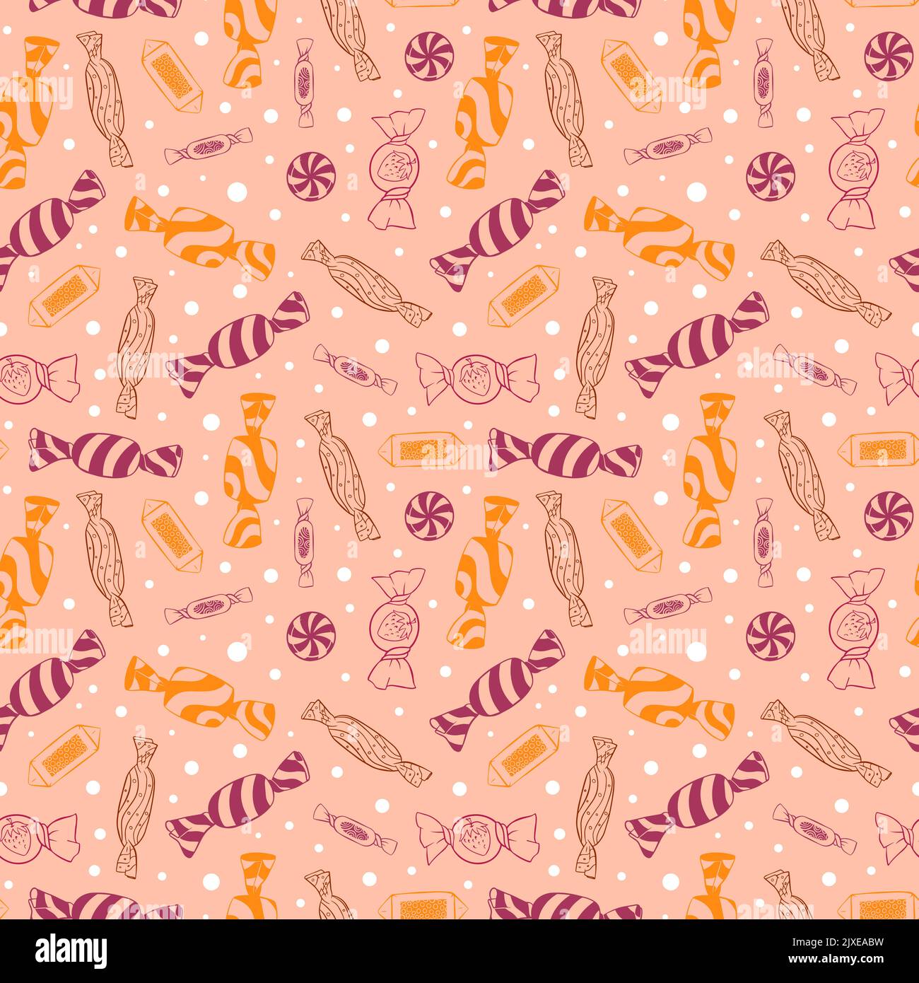 Seamless pattern with sweets in wrapper. Hand drawn candies. Vector ...