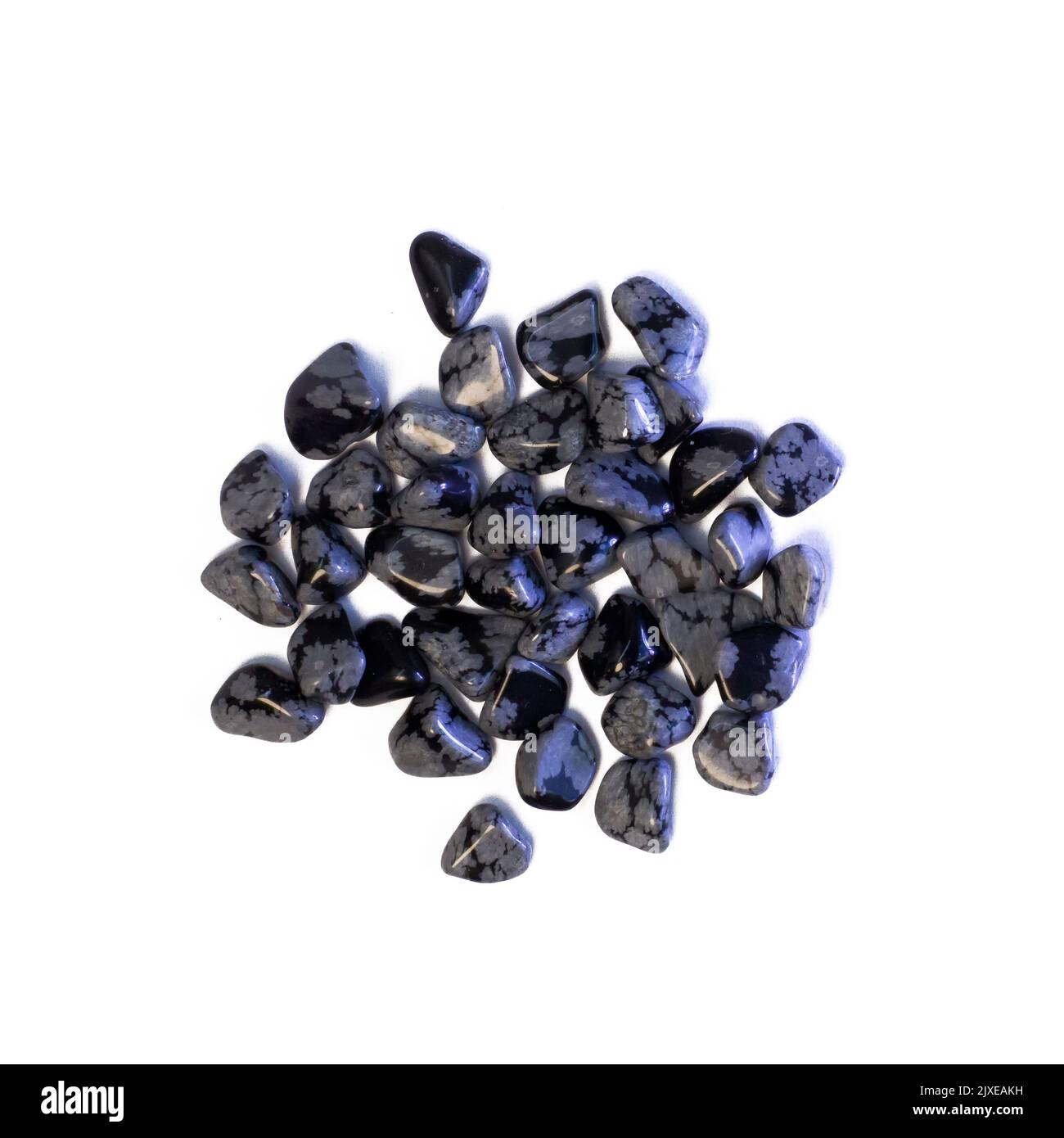 Samples of natural mineral from geological collection, tumbled Snowflake Obsidian gem stone ...