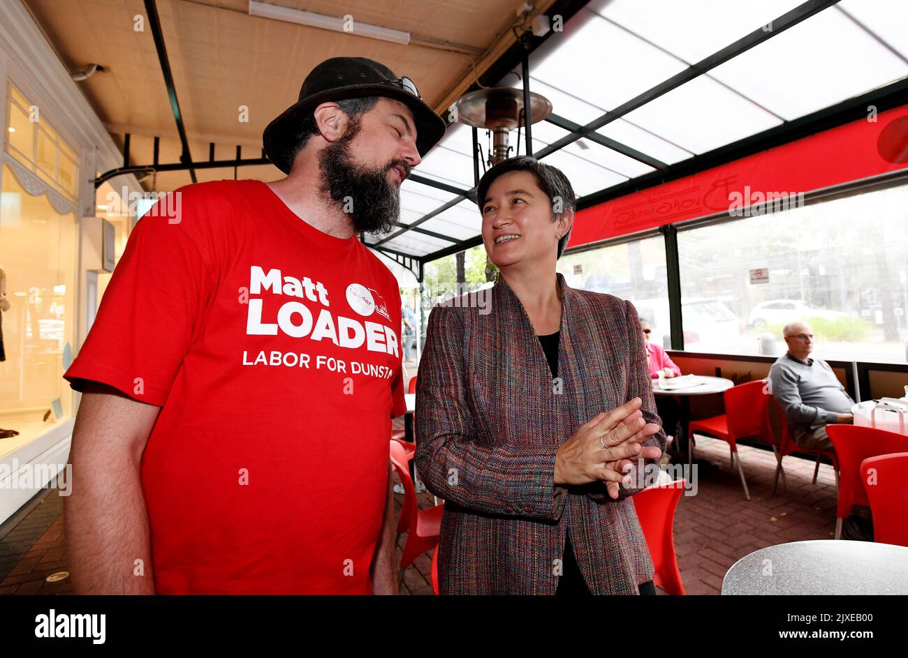 Labor Senator Penny Wong (right) with a Labor campaigner wearing a Matt ...