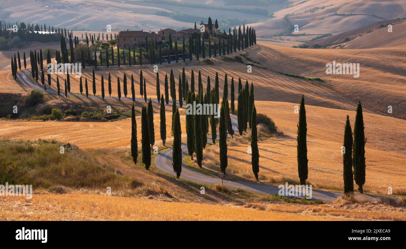 Winding road in Tuscany in summer. Famous landmark countryside and ...