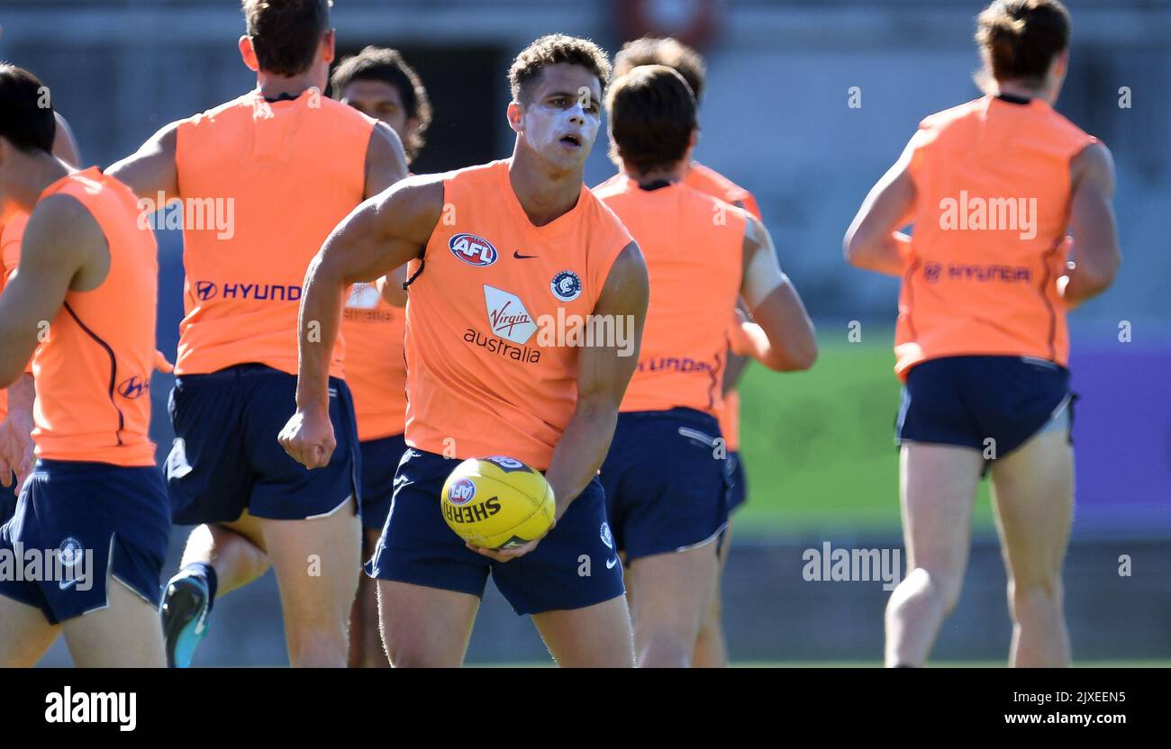 Ed Curnow of the Carlton Blues trains at Ikon Park in Melbourne, Monday ...