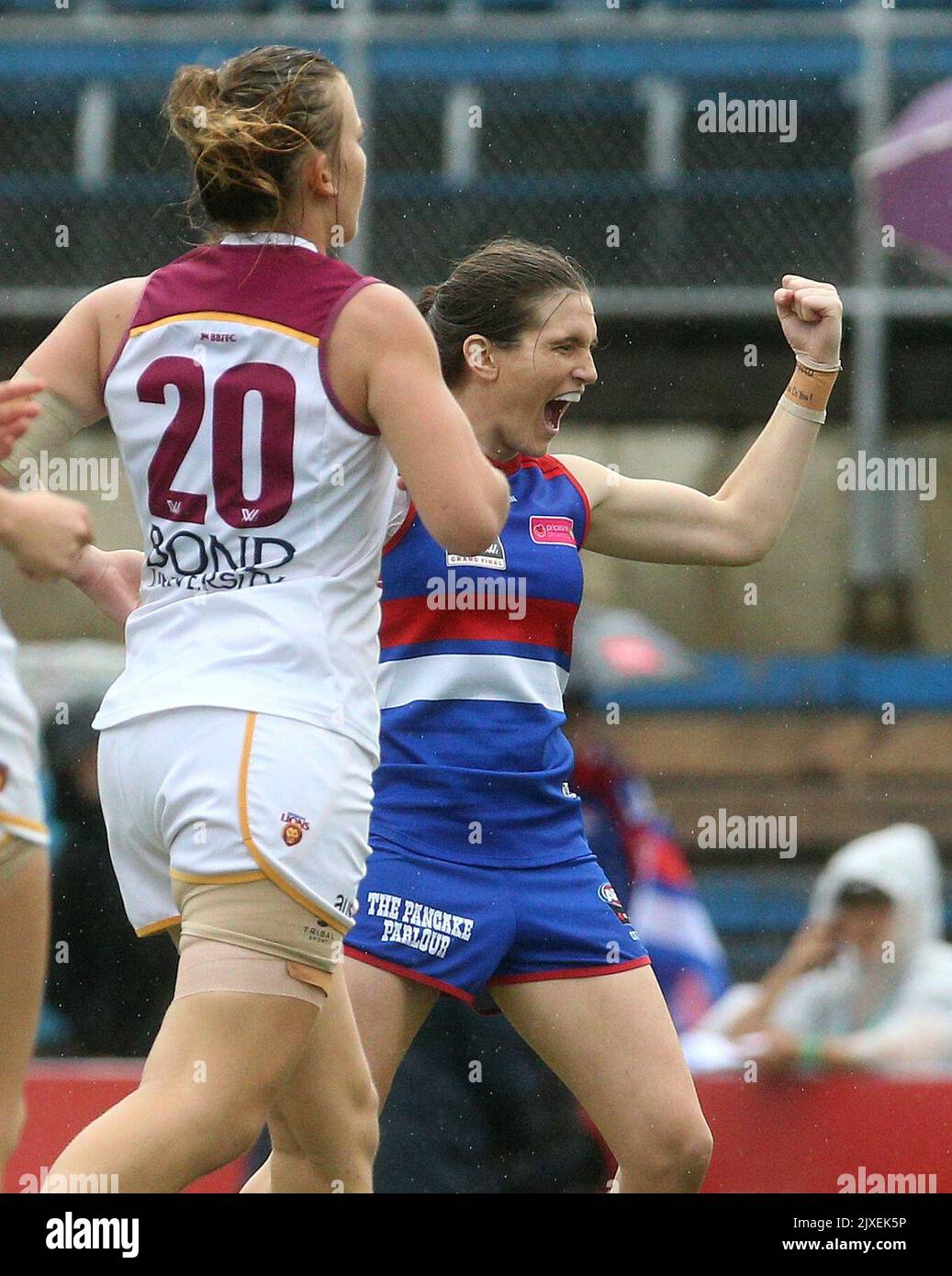 Kirsten McLeod of the Bulldogs celebartes a goal during the AFLW grand ...