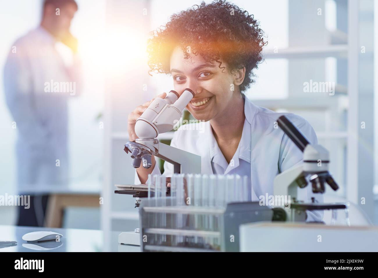 Medical Research Laboratory. Female Scientist Working with Micro Stock ...