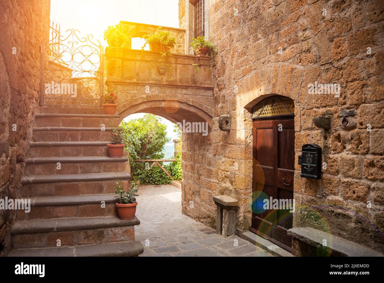 Picturesque building in medieval town in Tuscany, Italy. Old stone ...