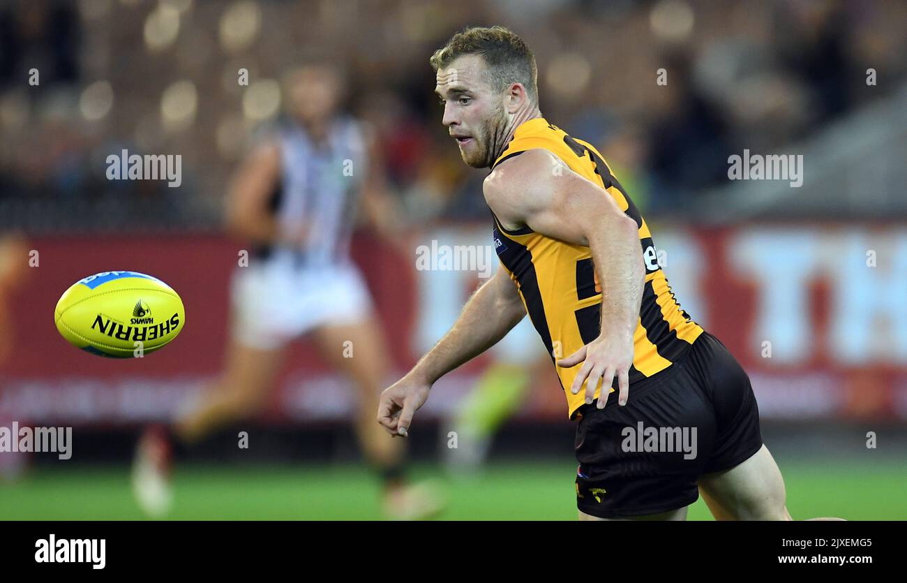 Tom Mitchell of the Hawks is seen in action during the Round 1 AFL ...