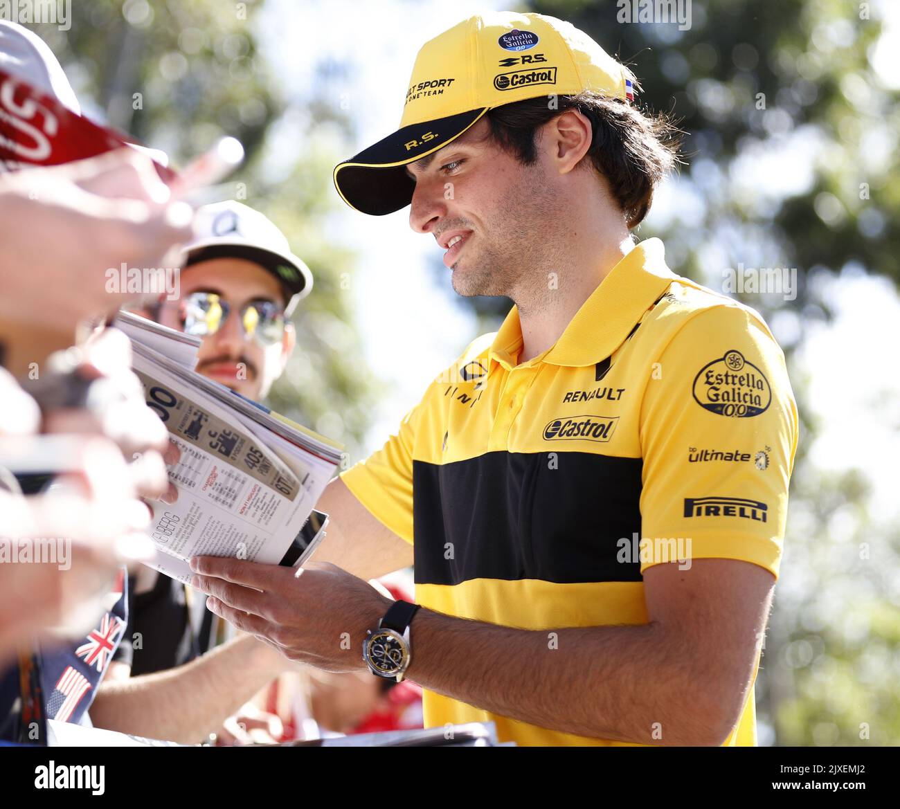 Spanish driver Carlos Sainz of Renault arrives ahead of the Formula 1 ...