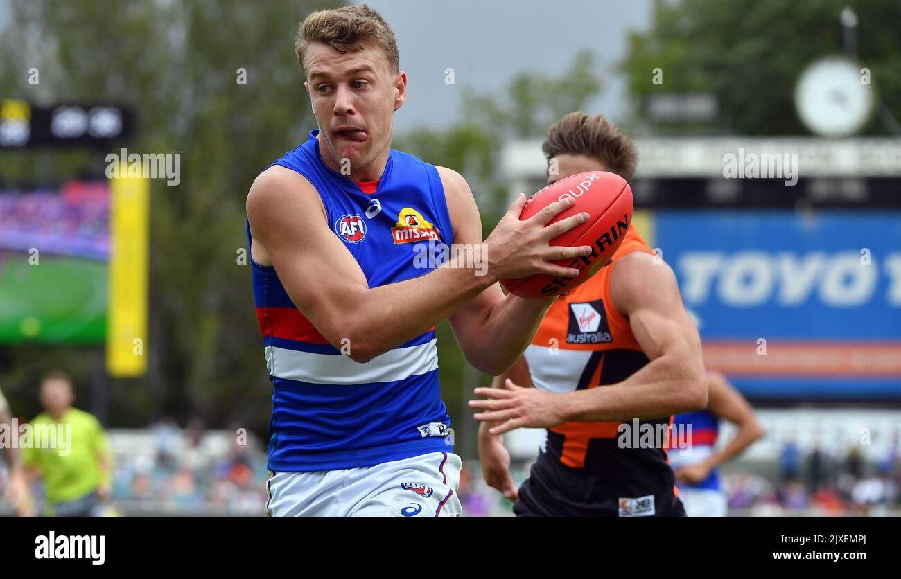 Bulldogs Jack Macrae in action during the Round 1 AFL match between the Greater Western Sydney ...