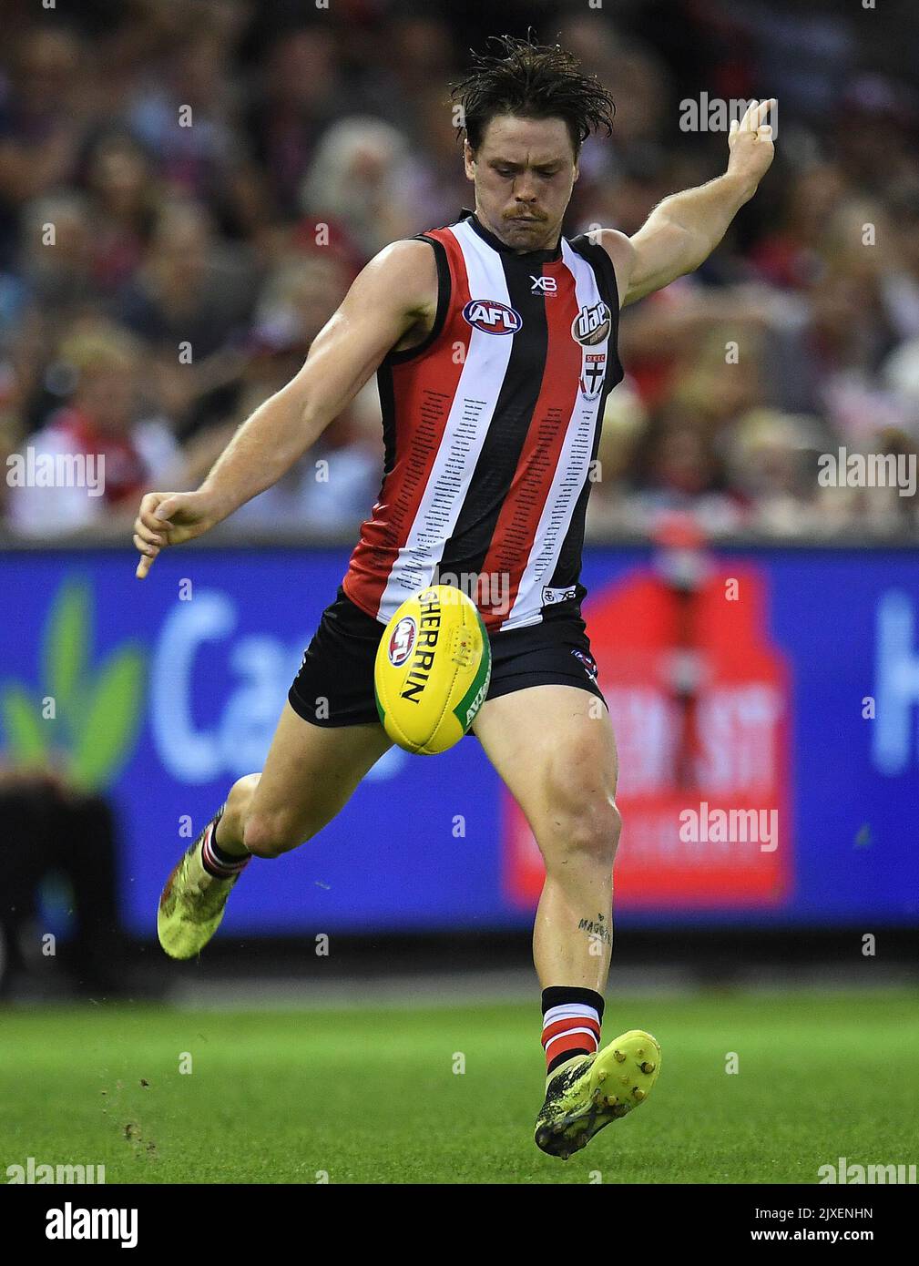 Jack Steven of the Saints is seen in action during the Round 1 AFL ...