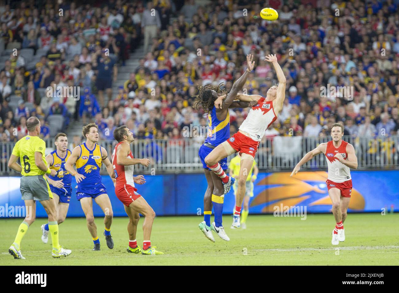West Coast's Nic Naitanui and Sydney's Callum Sinclair during the Round ...