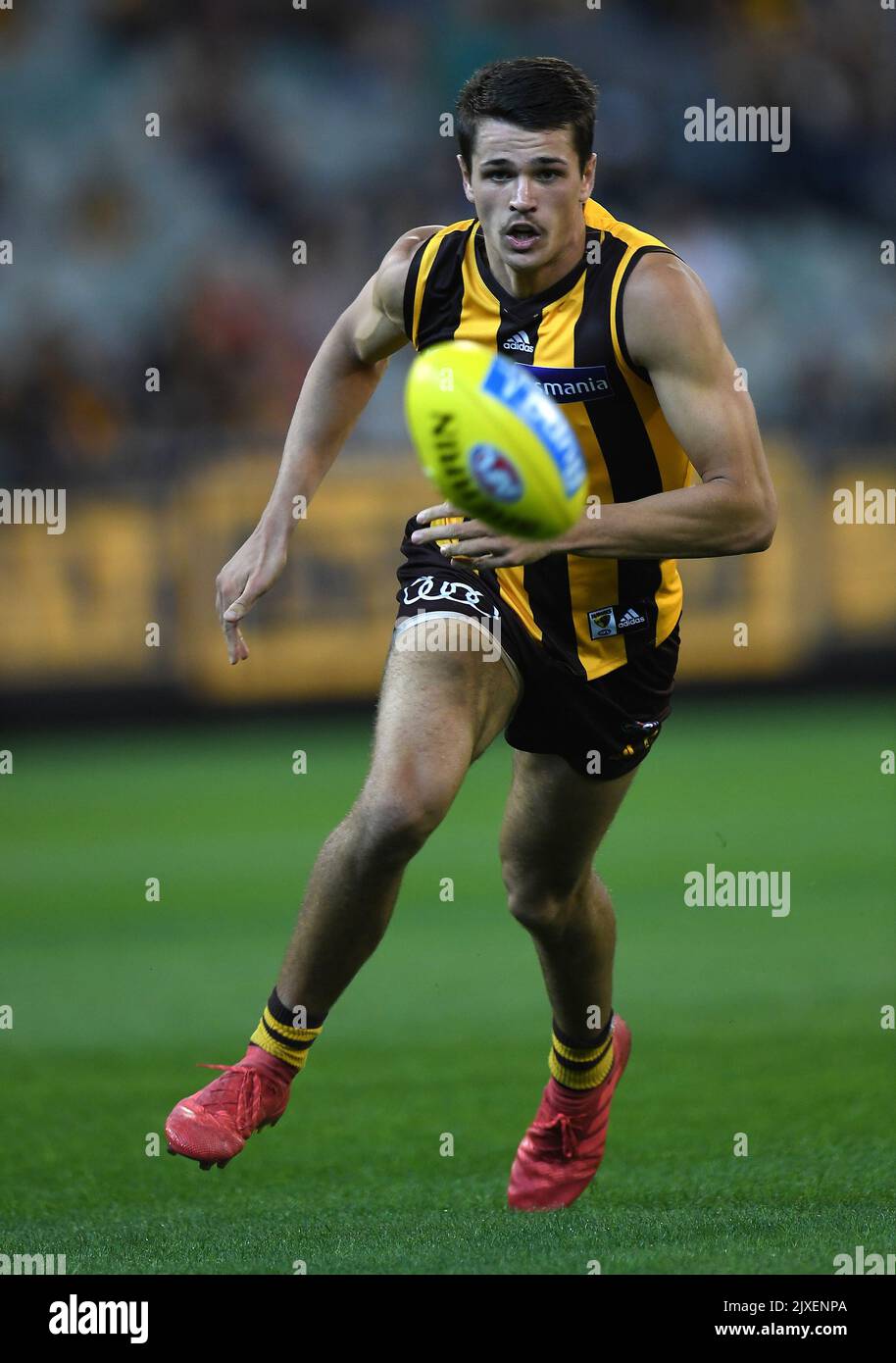 Ryan Burton of the Hawks is seen in action during the Round 1 AFL match ...