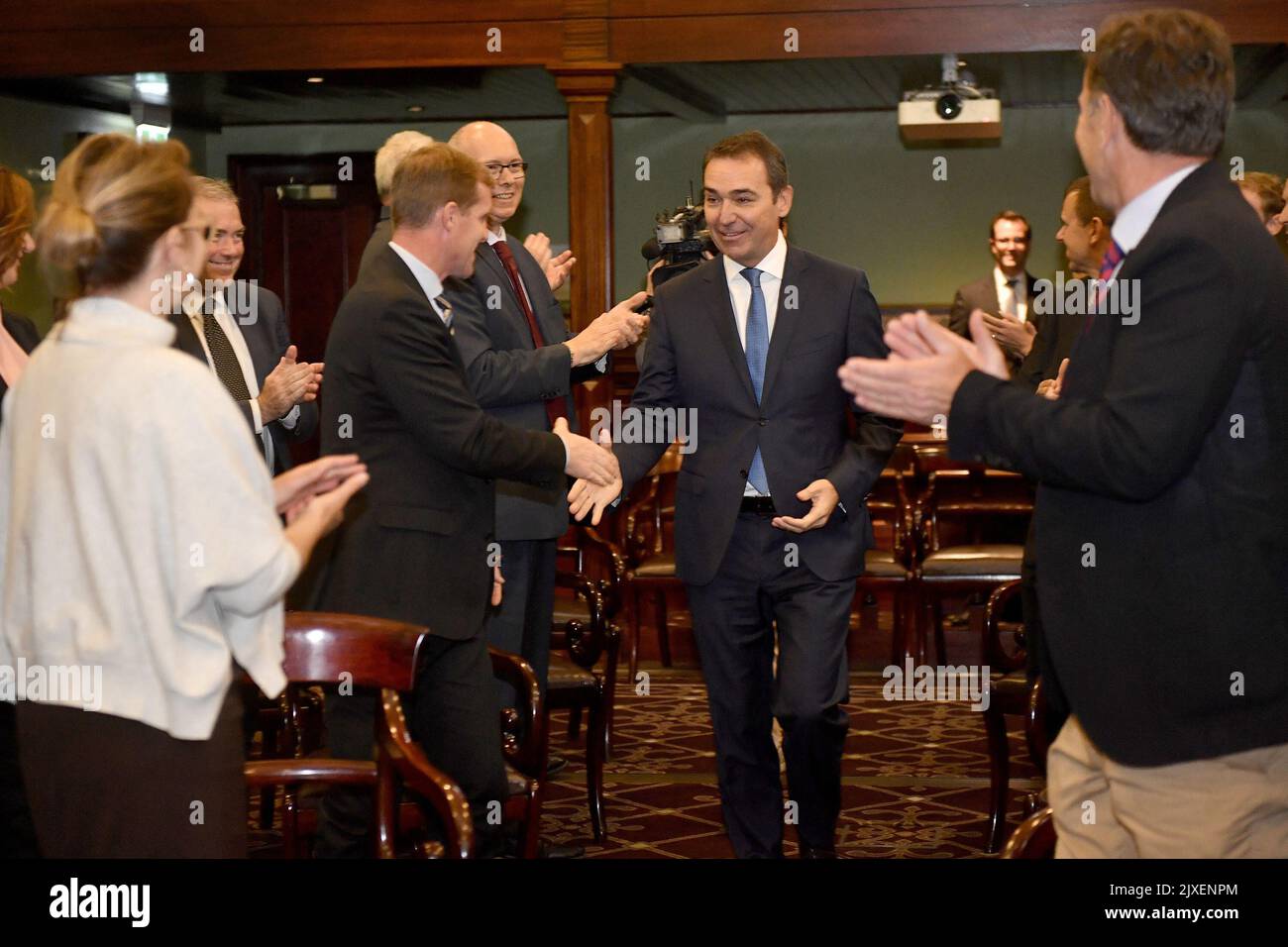 South Australian Premier Steven Marshall is seen entering a party room ...