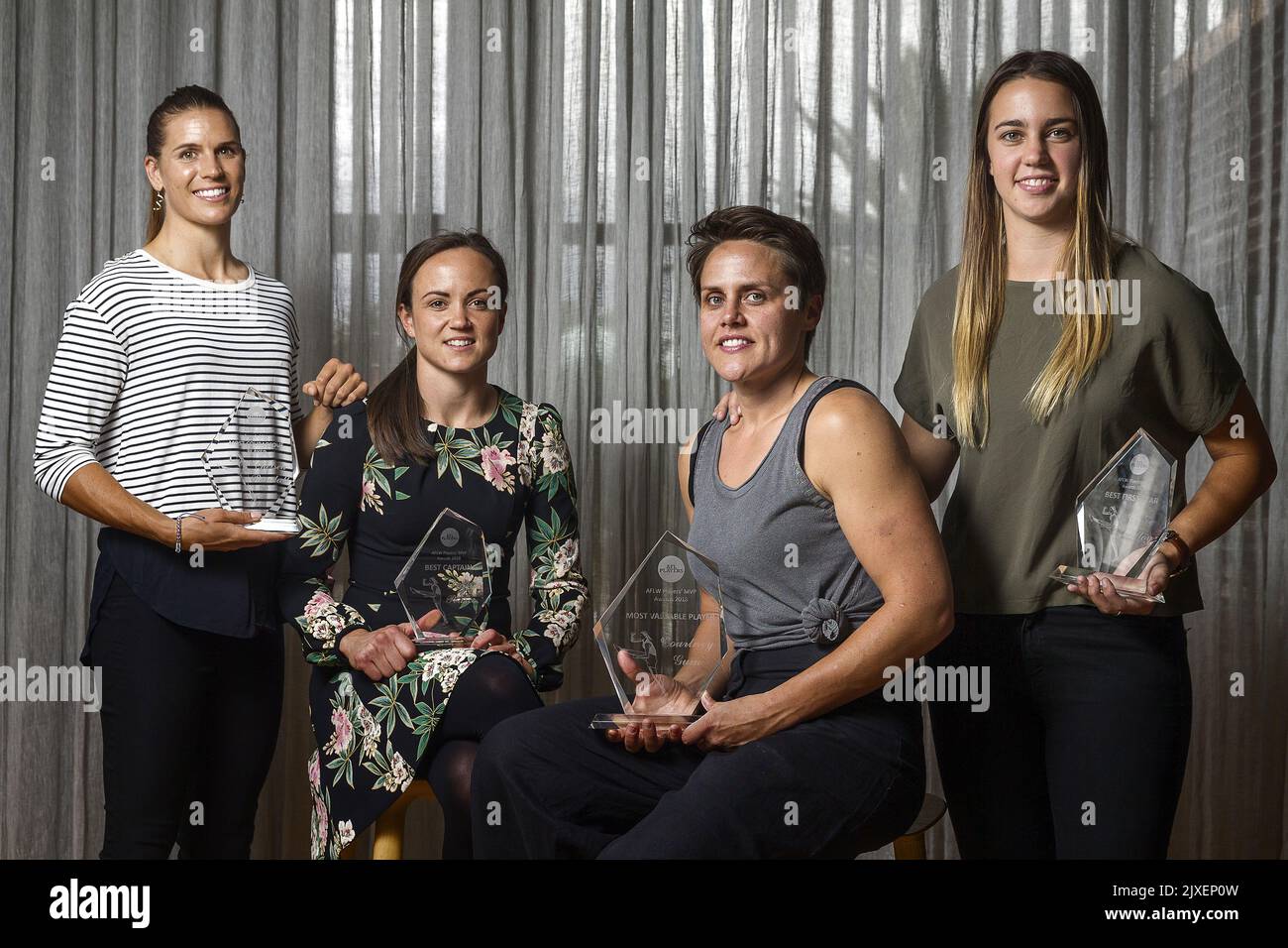 L-R: Chelsea Randall of the Crows (Most Courageous), Daisy Pearce of ...