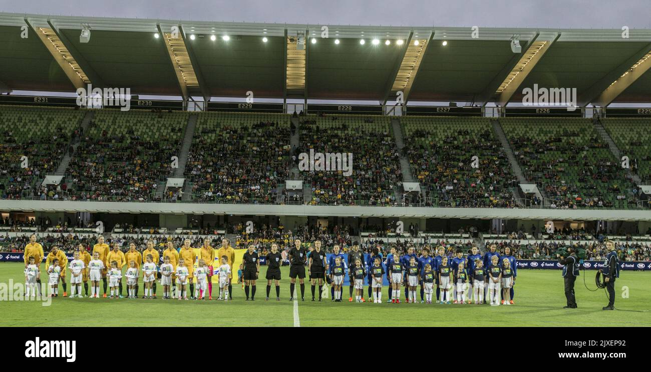 The Matildas and Thailand line up before the International friendly ...