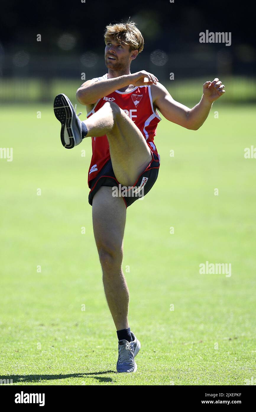 Sydney Swans player Dane Rampe takes part in a light training session ...