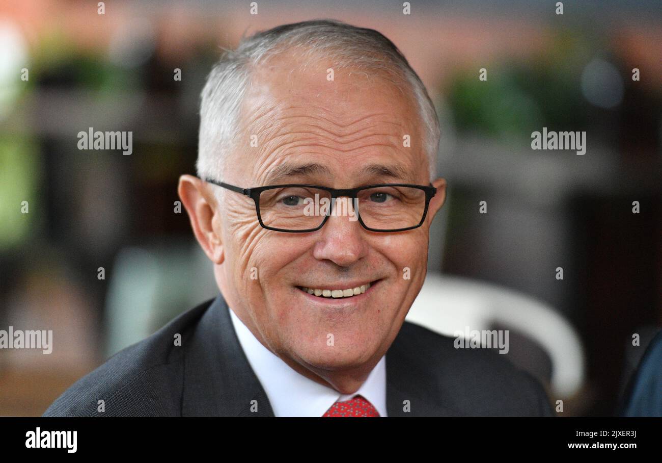 Prime Minister Malcolm Turnbull meets with pensioners at a coffee shop ...