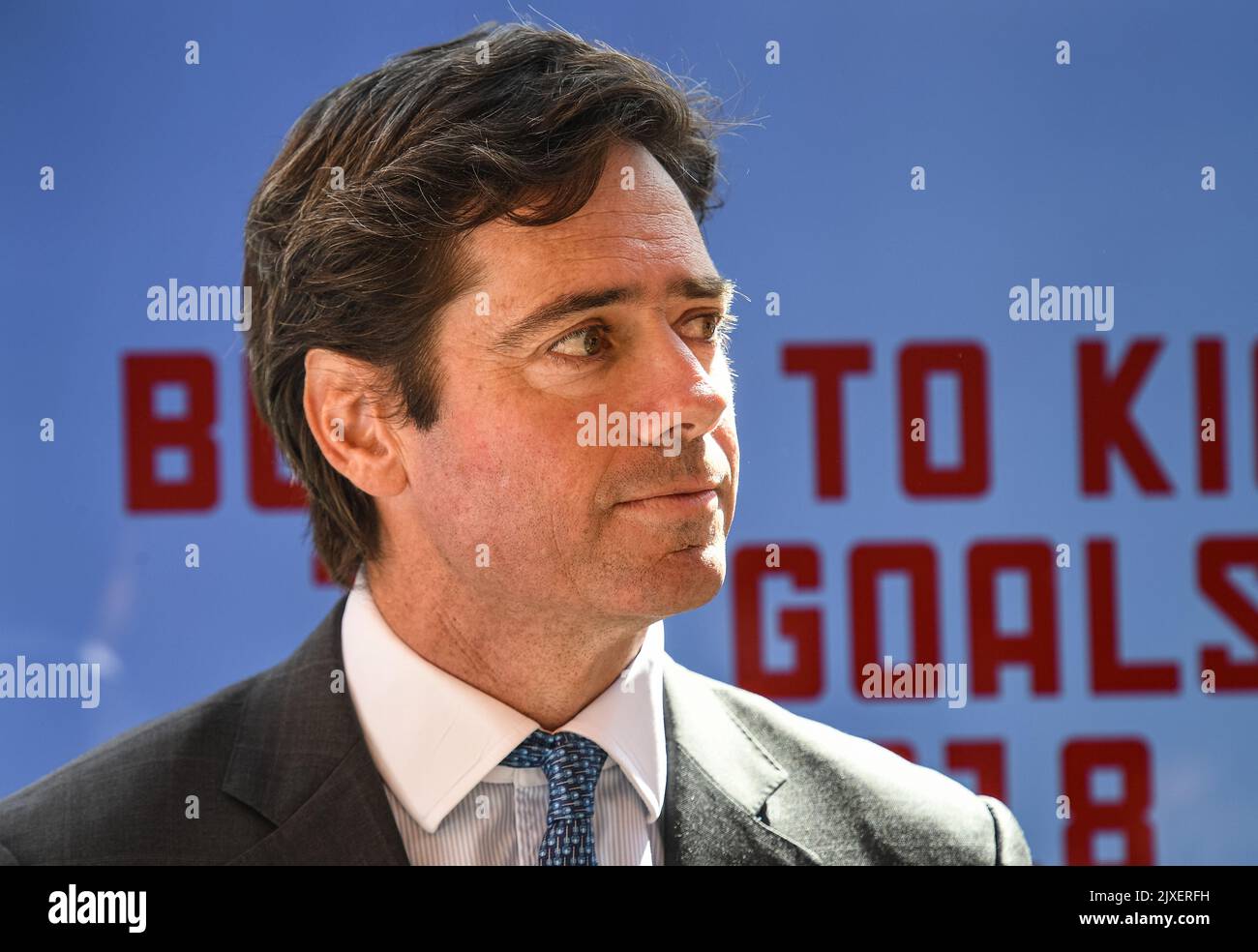 AFL CEO Gillon McLachlan is seen at the Sydney Opera House speaking to ...