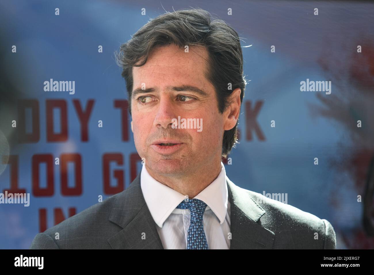 AFL CEO Gillon McLachlan is seen at the Sydney Opera House speaking to ...