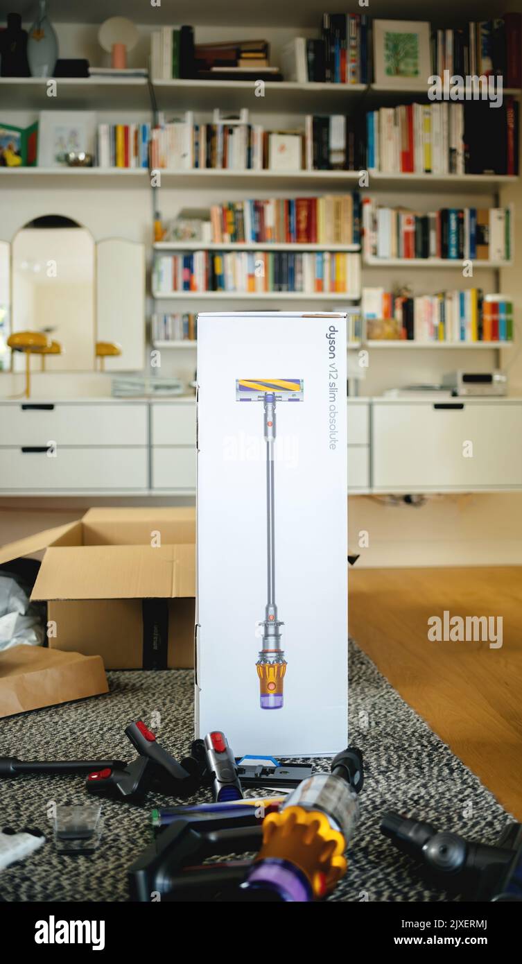 Paris, France - Jul 16, 2022: Vertical image of cardboard box package ...