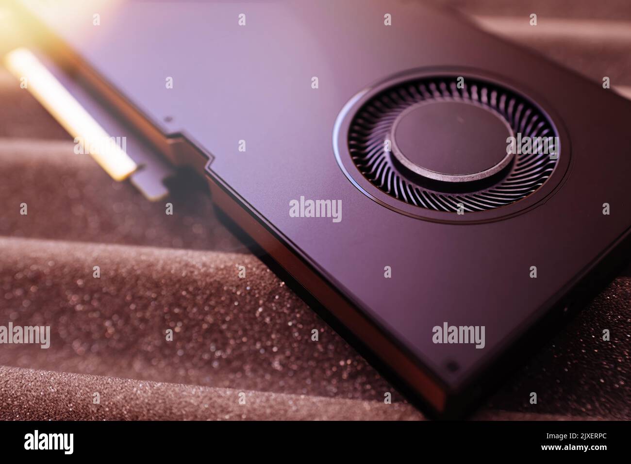 New powerful GPU professional video card on tech background - upgrade ...