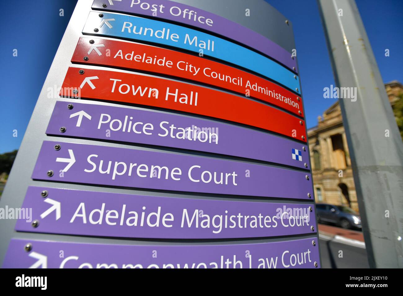 Signage indicating where various important Adelaide buildings are is ...