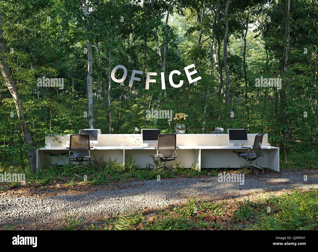 outdoor office in the forest. 3d rendering concept idea Stock Photo - Alamy