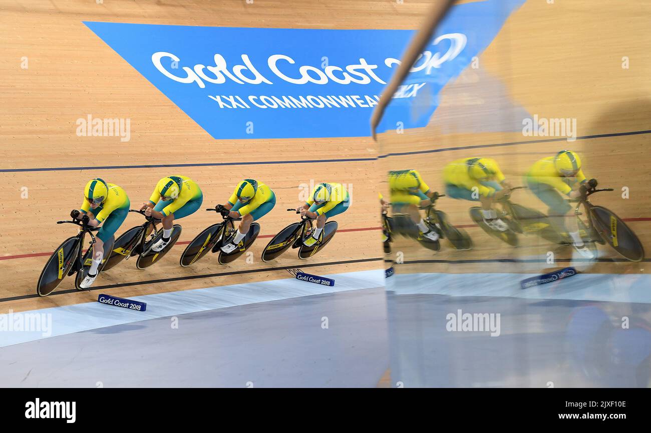 Team Australia are seen during the Women's 4000m Team Pursuit Finals on ...