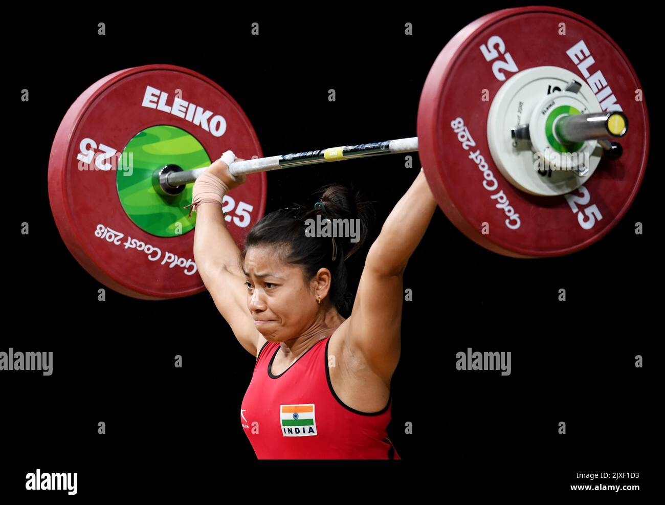 Sanjita Chanu Khumukcham of India during at the Women's 53kg weight ...