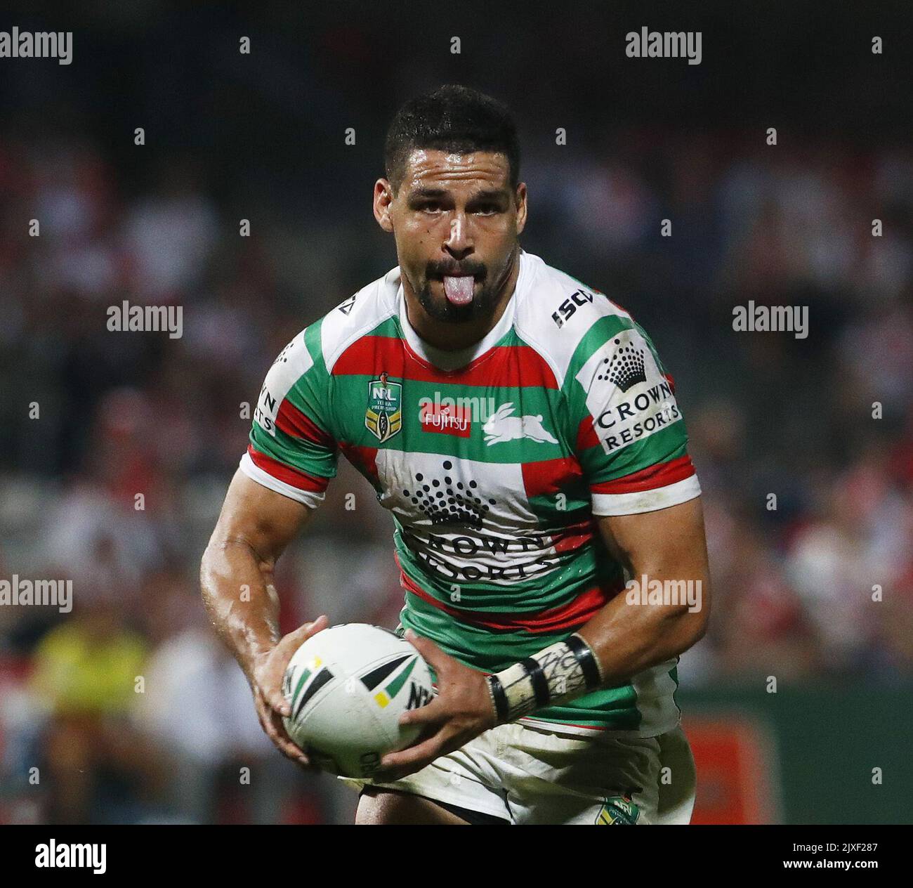Cody Walker of the Rabbitohs runs with the ball during the Round 5 NRL ...