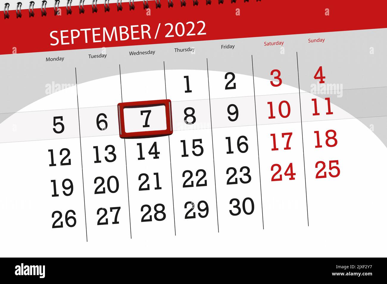 Calendar planner for the month september 2022, deadline day, 7 ...