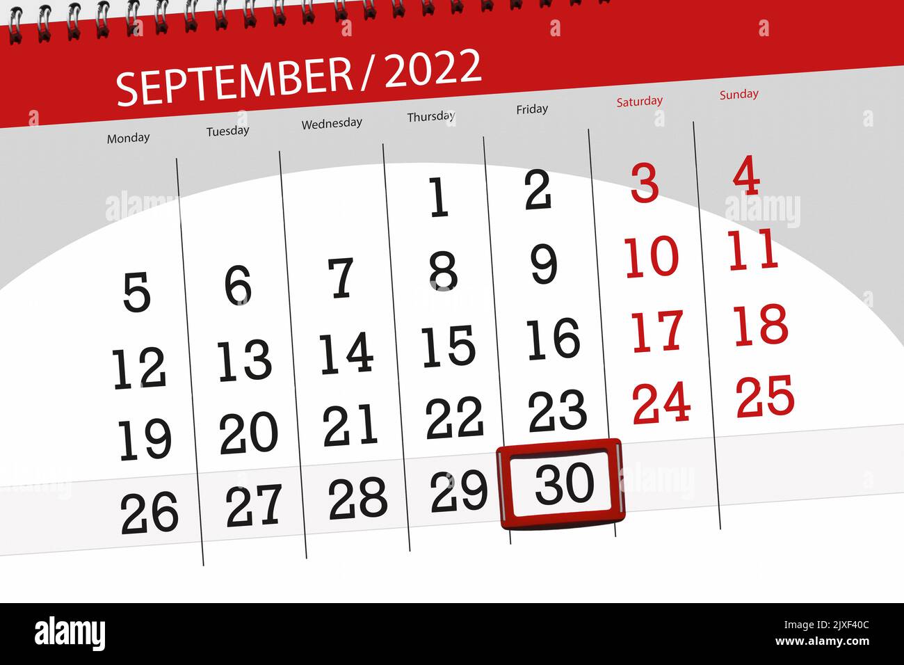 Calendar planner for the month september 2022, deadline day, 30 ...