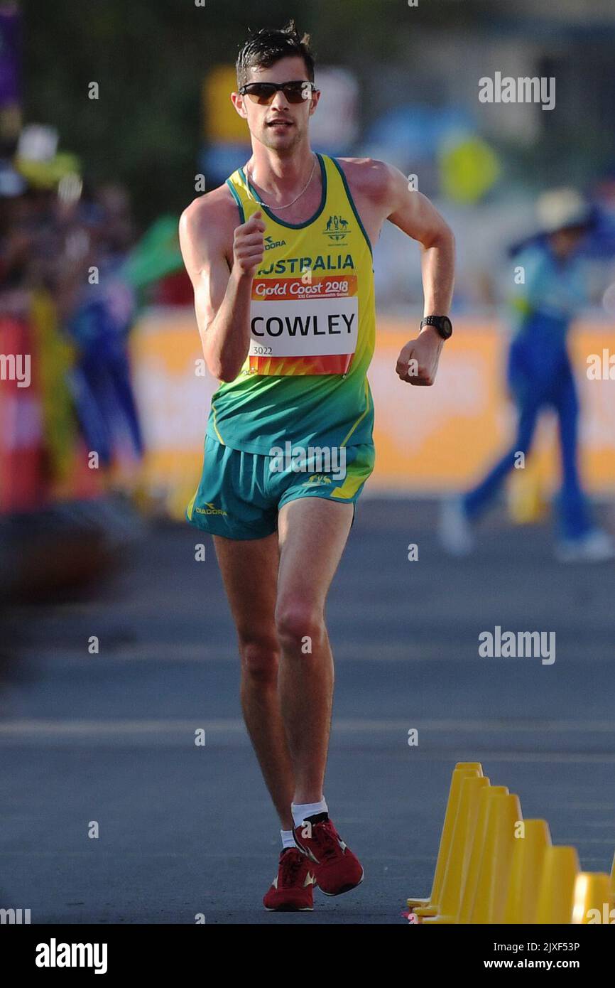 Rhydian Cowley of Australia during the Men's 20km Race Walk final on ...