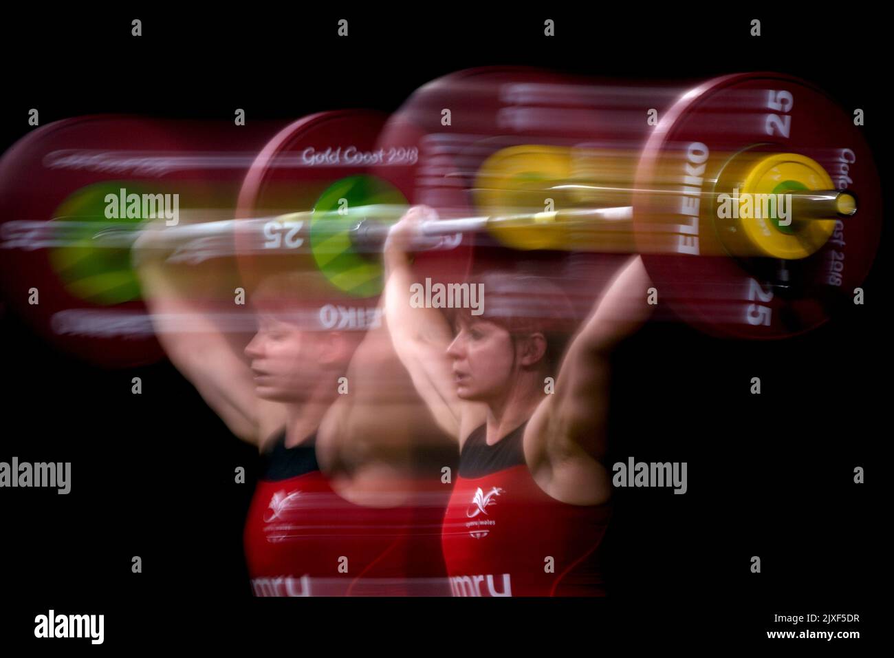 Faye Pittman of Wales during the Women's 69kg Weightlifting competition ...