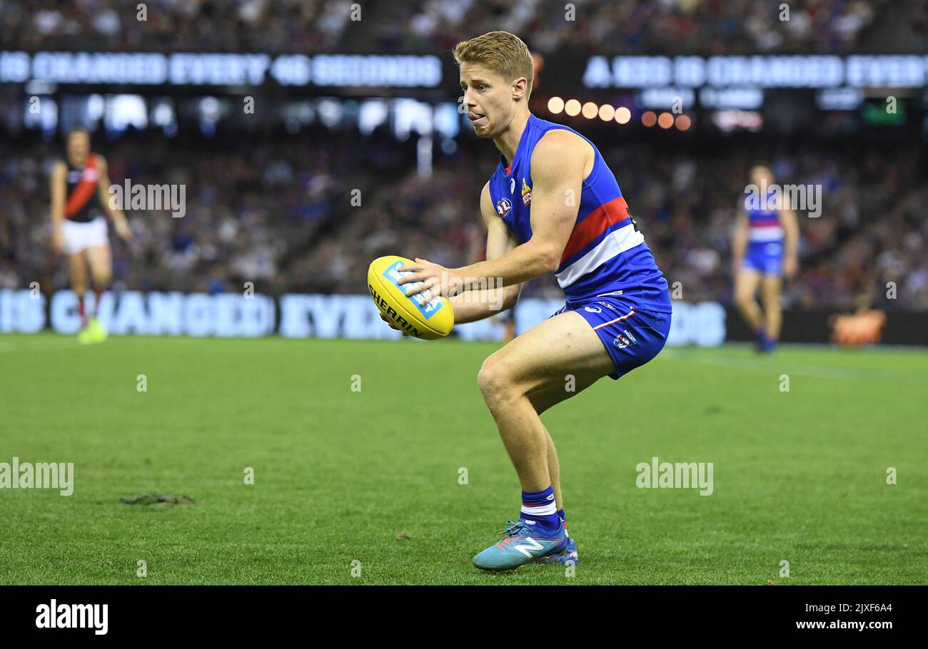 Lachie Hunter of the Bulldogs is seen in action during the Round 3 AFL ...