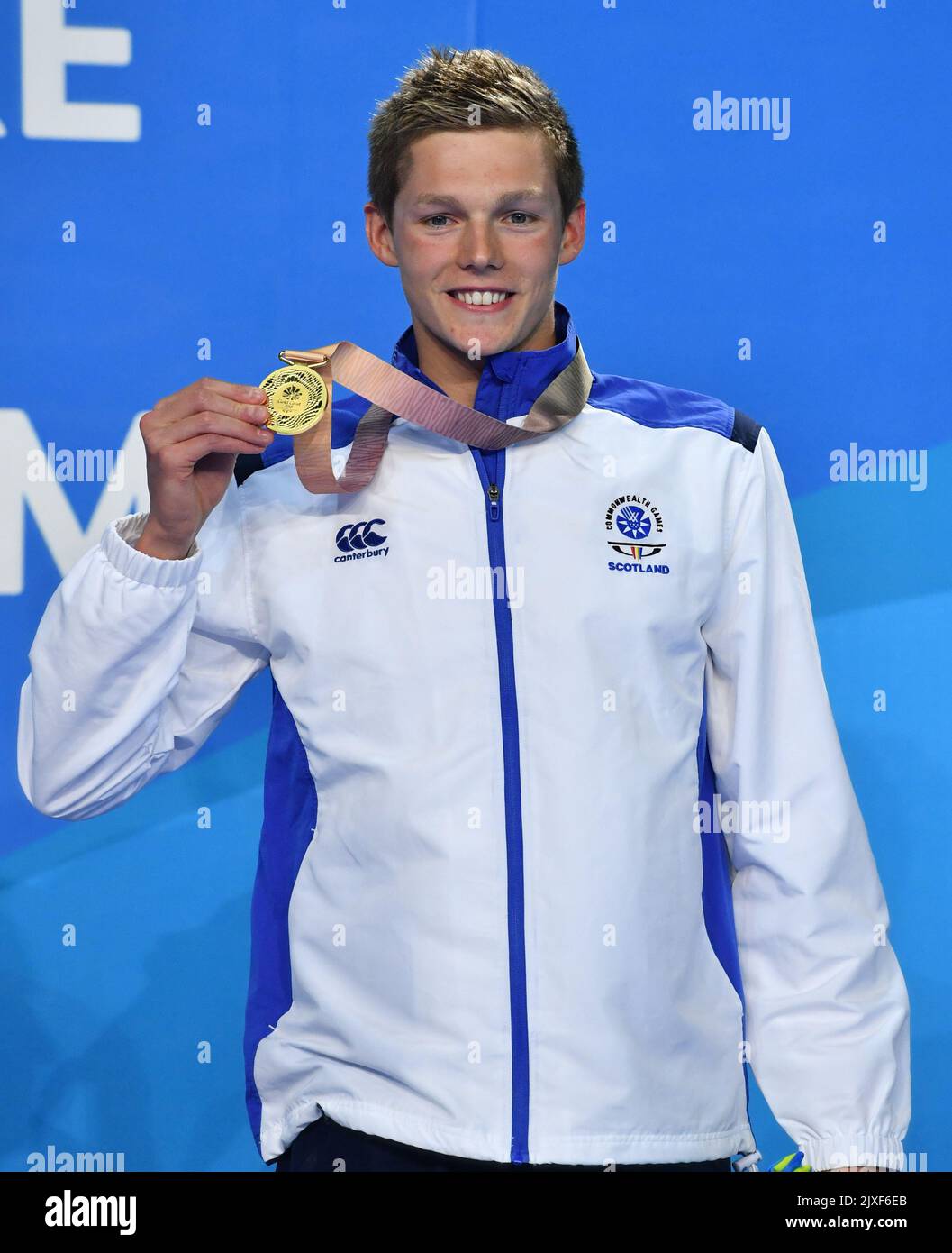 Gold medalist Duncan Scott of Scotland during the during the medal ...