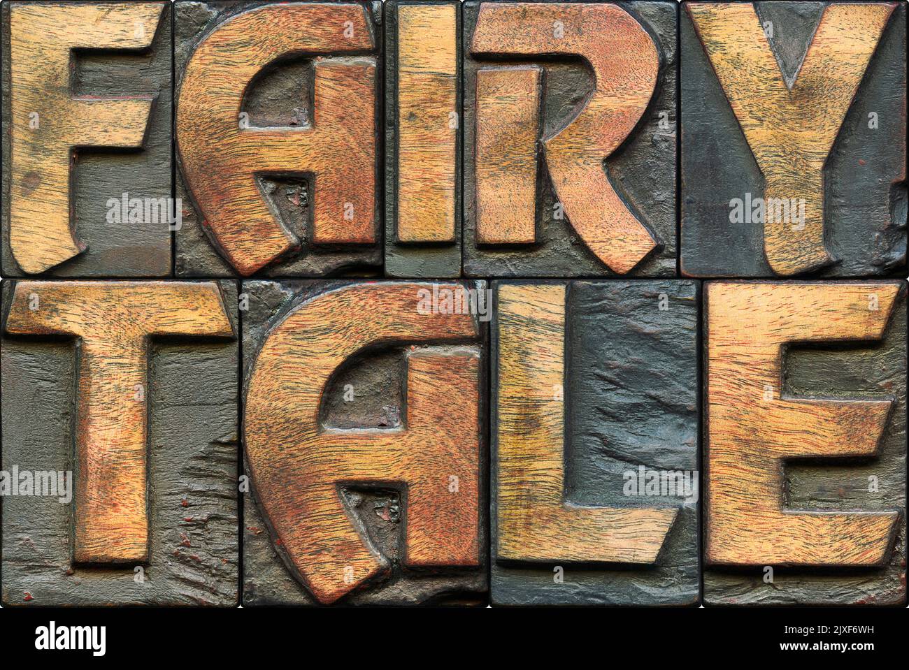 fairy tale label composed from vintage wooden letterpress type Stock ...