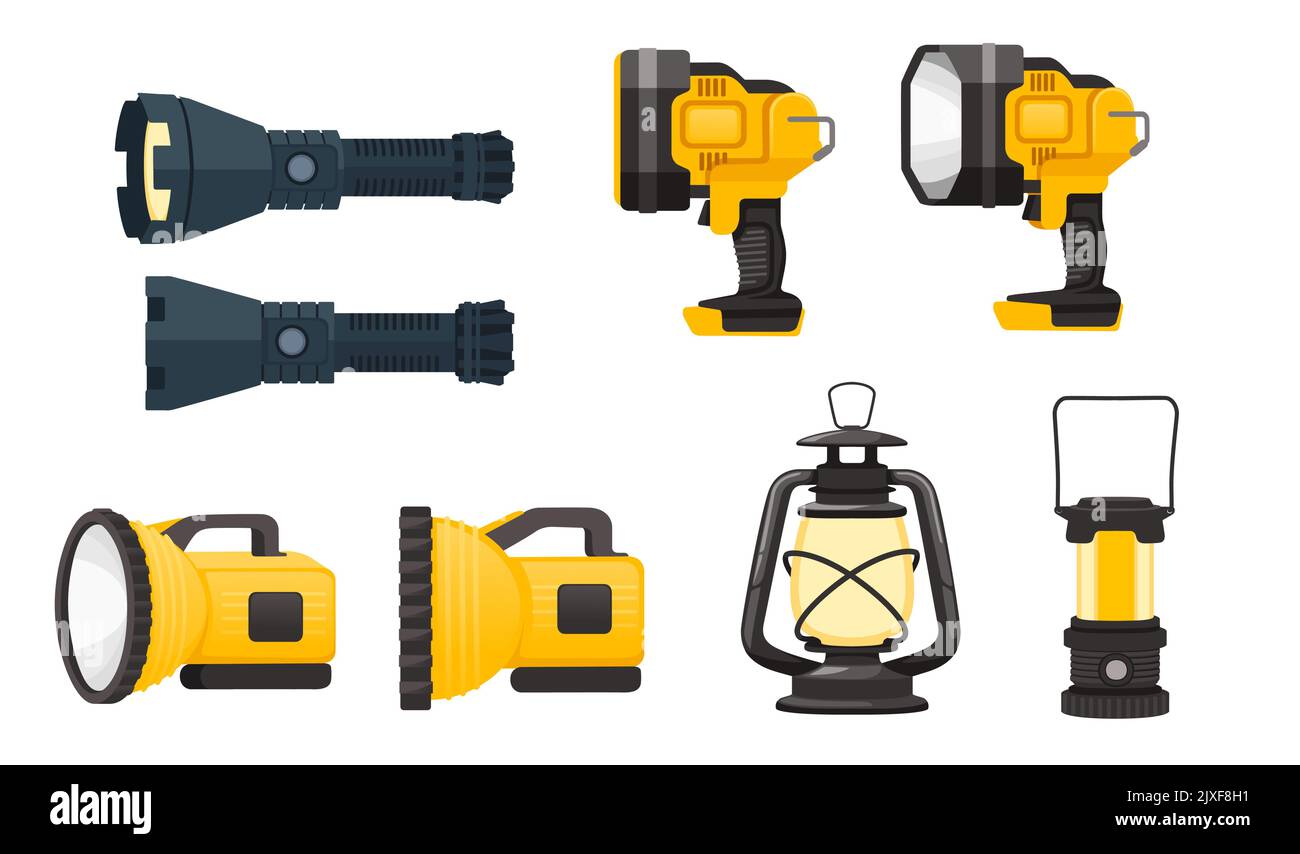Collection of black and yellow modern led flashlight for tourism ...